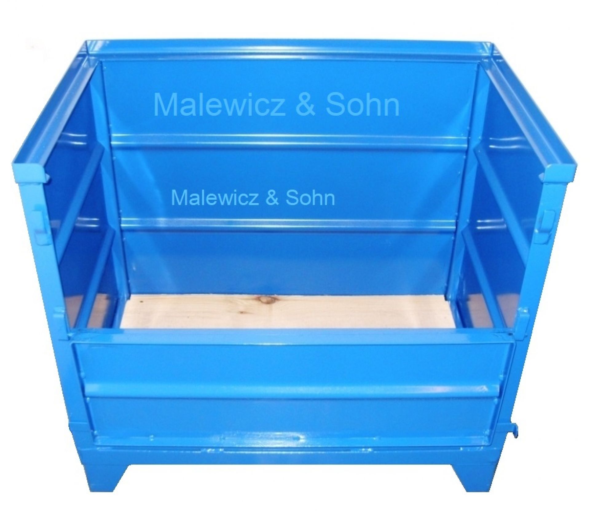 Blechbehälter mit halber Klappe und Holzboden